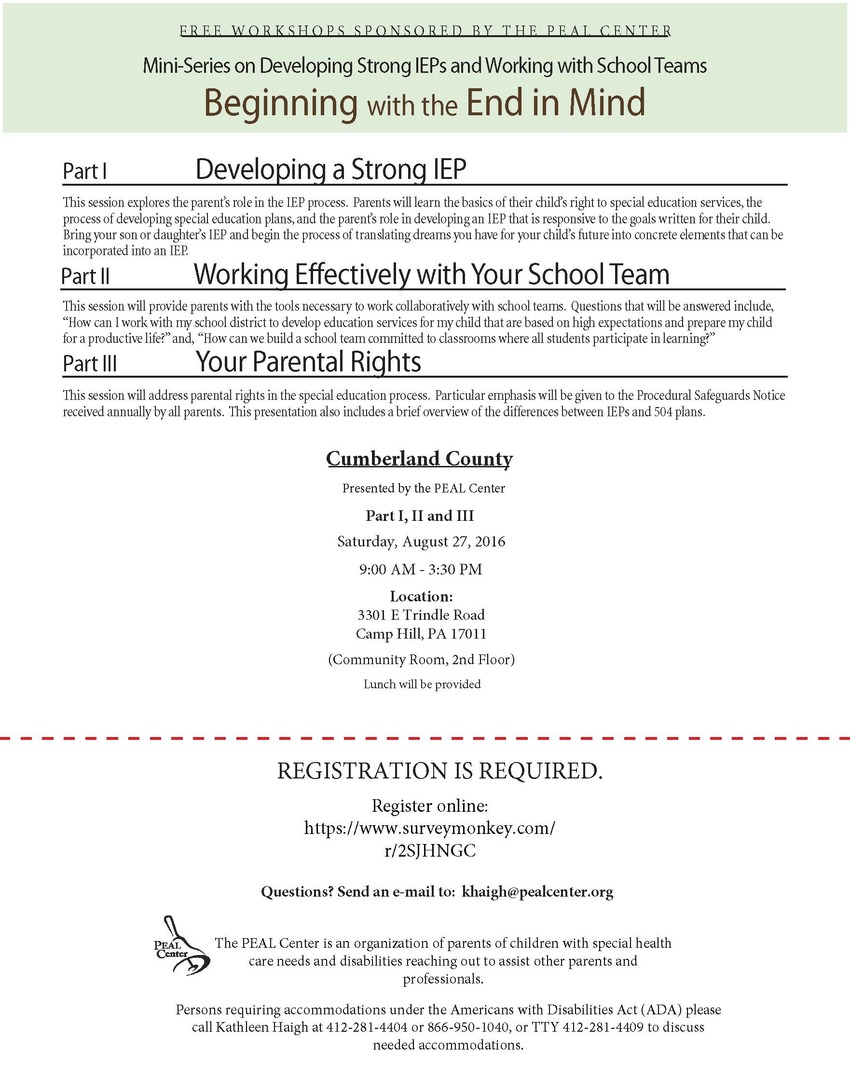 Parent IEP Workshop provided by PEAL Center - D.R.E.A.M. Partnership